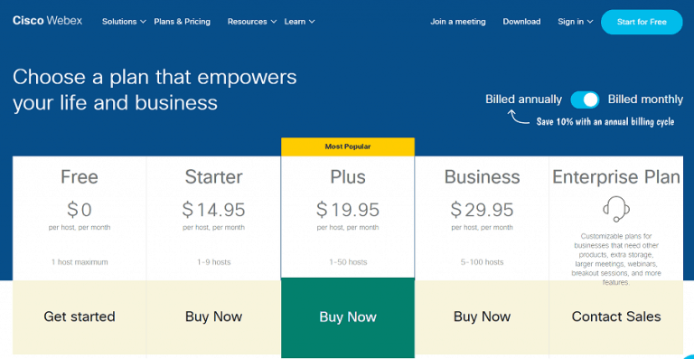 Cisco Webex Pricing Plans, Cost, Monthly Subscription Charges 2022
